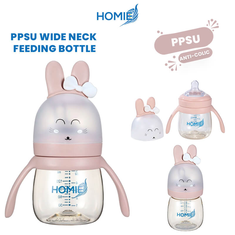 Homie BPA Free Anti-colic PPSU Wide Neck Feeding Baby Milk Bottle - Pink